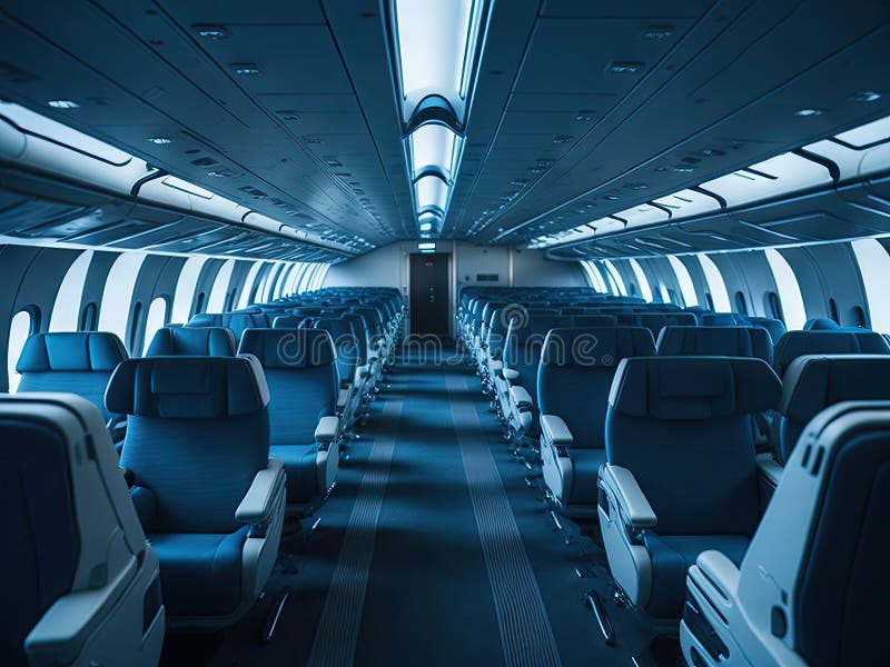 Empty Modern Aircraft with Blue Flight Seating. Ai Generative Stock ...