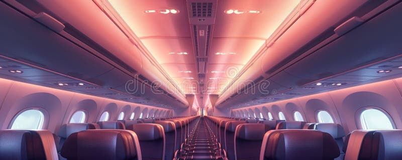 An Empty Modern Airplane Cabin Ready for Passengers Illustrating the ...