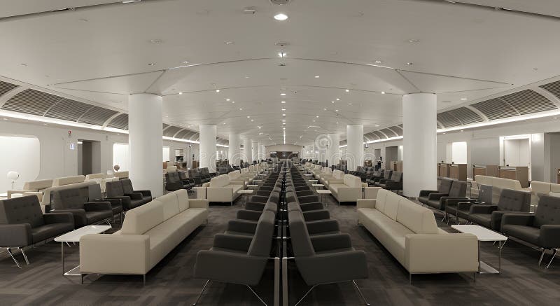 Empty Modern Airport Lounge Interior: Rows of Comfortable Off White and ...
