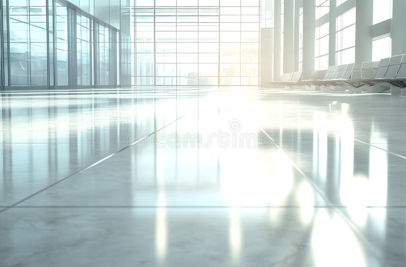 Empty Modern Airport Terminal with Sunlight Reflection on Glossy Floor ...