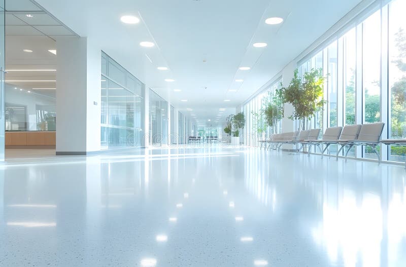 Empty Modern Airport Terminal with Sunlight Reflection on Glossy Floor ...