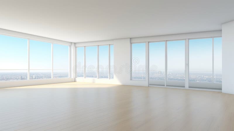 Empty Modern Apartment with Large Windows Day Stock Illustration ...
