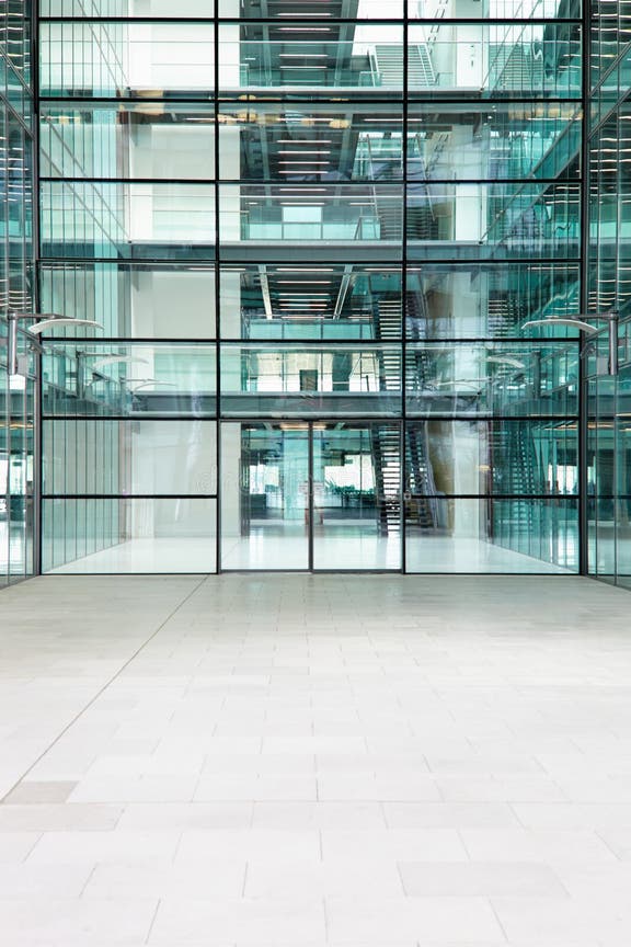Empty, Modern Atrium of a Large Corporate Business, Vertical Stock ...