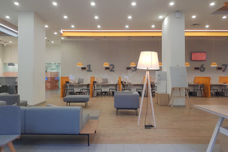 Empty Modern Bank Office, Waiting Room Stock Image - Image of black ...