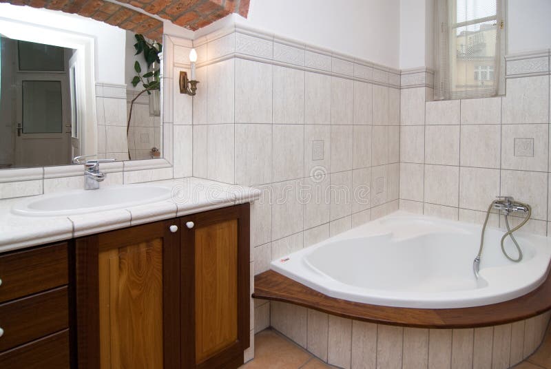 Empty modern bathroom stock photo. Image of white, tiles - 20604320