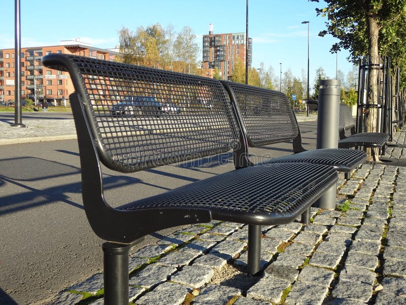 Empty Modern Benches Under the Sun Stock Photo - Image of modern, metal ...