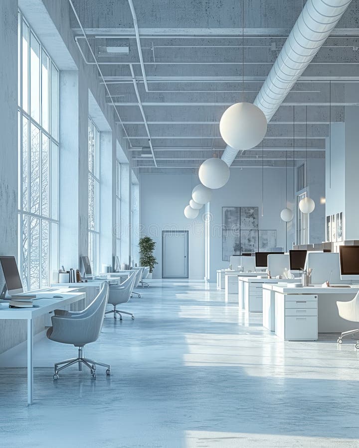 Empty Modern Bright White Open Space Business Office with Furniture ...