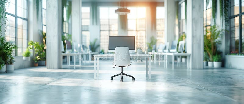 Empty Modern Bright White Open Space Business Office with Furniture ...