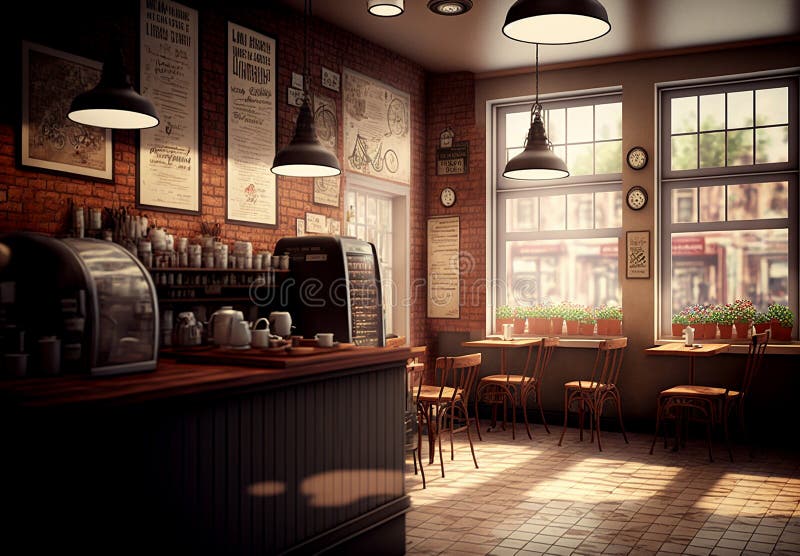 Empty Modern Cafe Interior with Chairs and Tables, Generative Ai Stock ...
