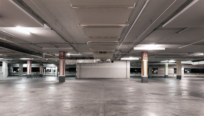 Empty Modern Car Parking Garage Interior Background. Stock Photo ...