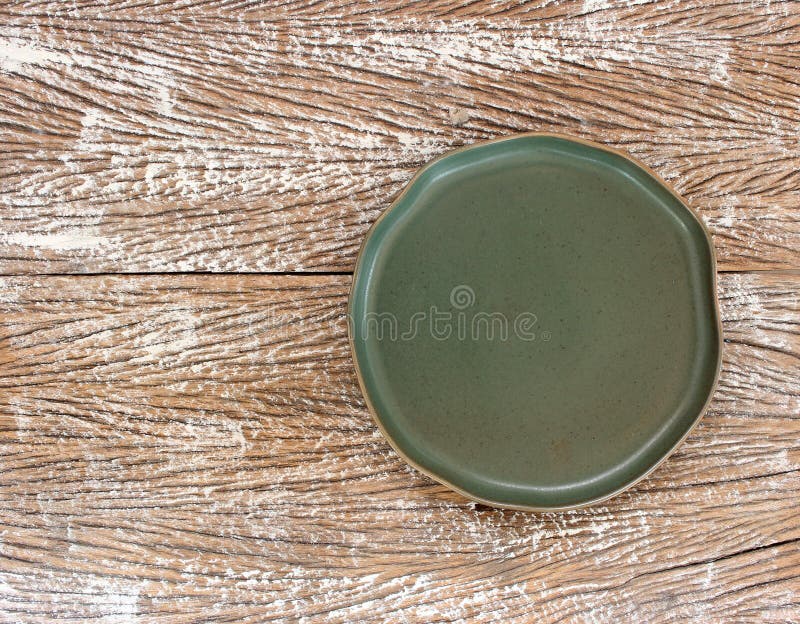 Empty Modern Ceramic Plate on Wood Table Background ,top View Stock ...