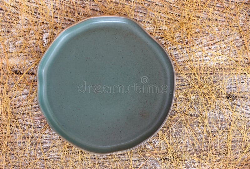 Empty Modern Ceramic Plate on Wood Table Background ,top View Stock ...