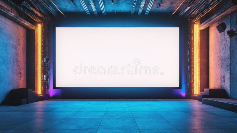 Empty Modern Cinema Hall Featuring a Large Blank Screen Stock ...