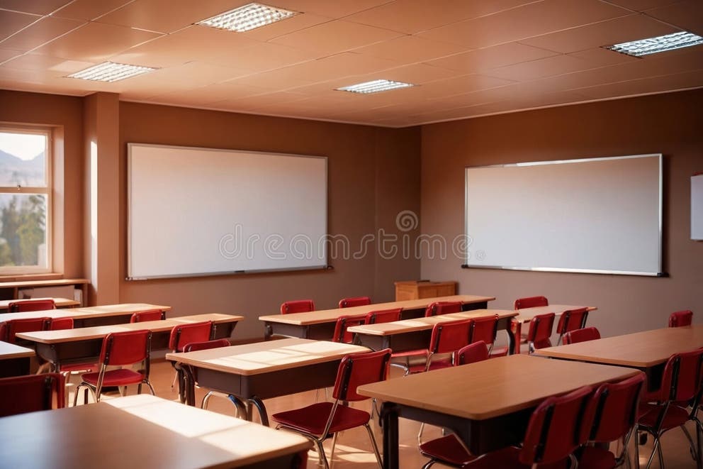 Empty Modern Classroom with Blank Whiteboard, Bright Sunny Education ...