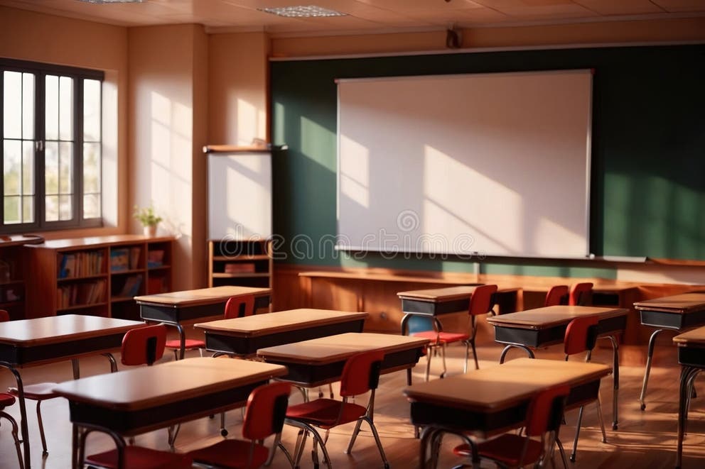 Empty Modern Classroom with Blank Whiteboard, Bright Sunny Education ...