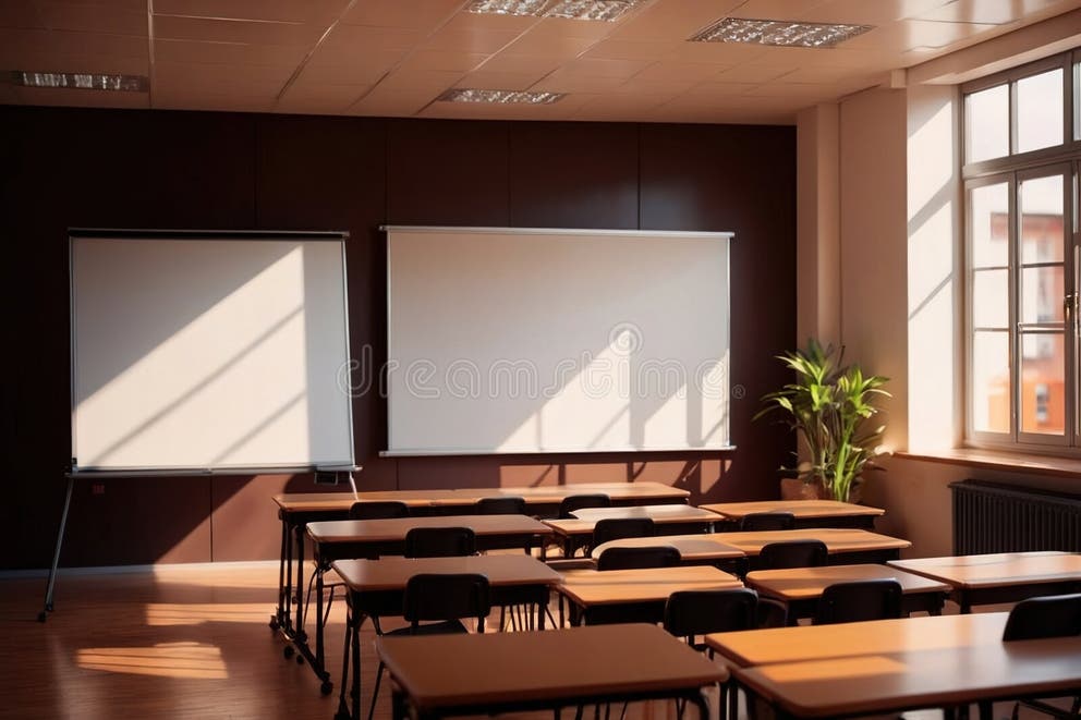Empty Modern Classroom with Blank Whiteboard, Bright Sunny Education ...