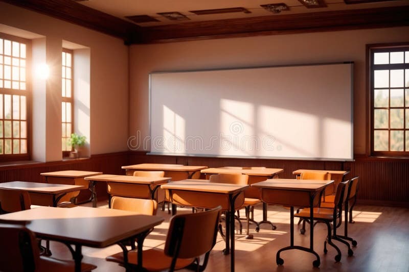 Empty Modern Classroom with Blank Whiteboard, Bright Sunny Education ...