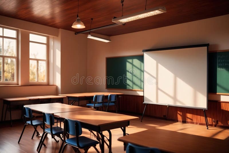 Empty Modern Classroom with Blank Whiteboard, Bright Sunny Education ...