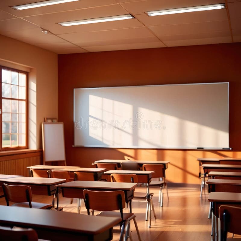 Empty Modern Classroom with Blank Whiteboard, Bright Sunny Education ...