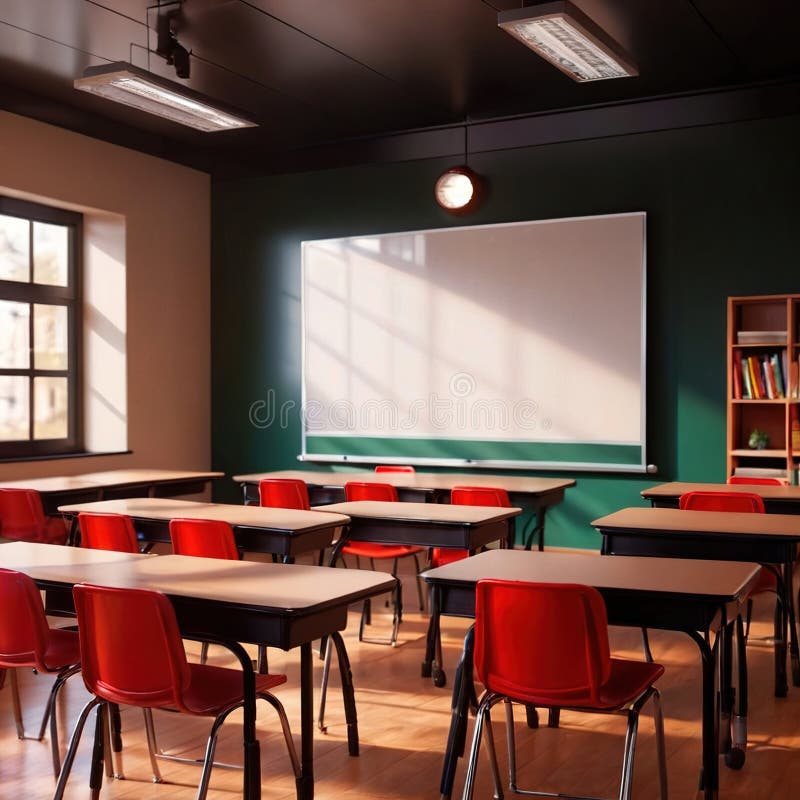 Empty Modern Classroom with Blank Whiteboard, Bright Sunny Education ...