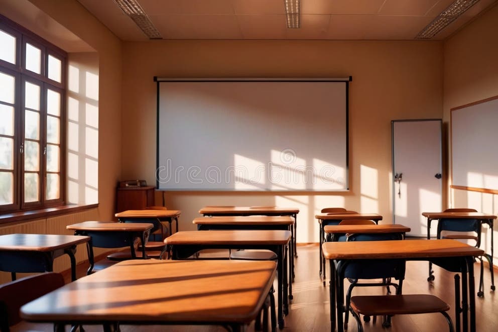 Empty Modern Classroom with Blank Whiteboard, Bright Sunny Education ...