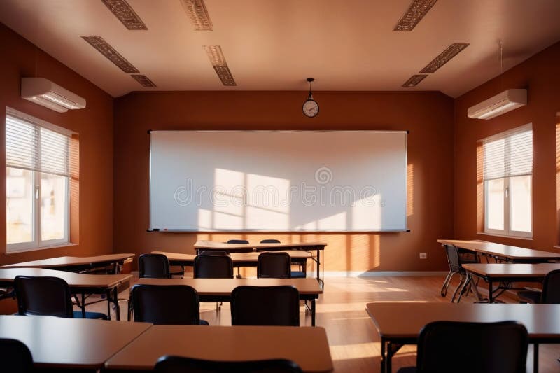Empty Modern Classroom with Blank Whiteboard, Bright Sunny Education ...