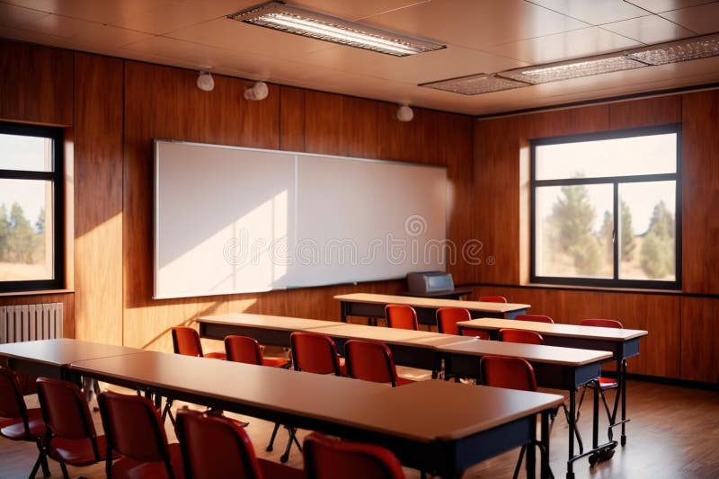 Empty Modern Classroom with Blank Whiteboard, Bright Sunny Education ...