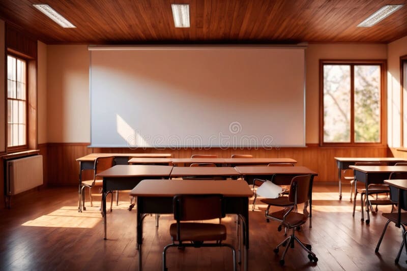 Empty Modern Classroom with Blank Whiteboard, Bright Sunny Education ...