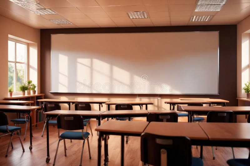 Empty Modern Classroom with Blank Whiteboard, Bright Sunny Education ...