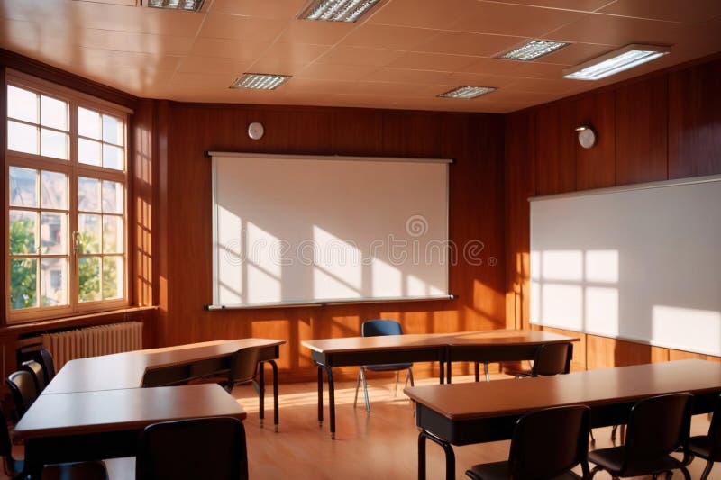 Empty Modern Classroom with Blank Whiteboard, Bright Sunny Education ...