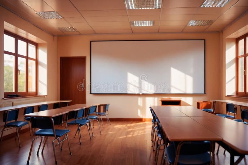 Empty Modern Classroom with Blank Whiteboard, Bright Sunny Education ...