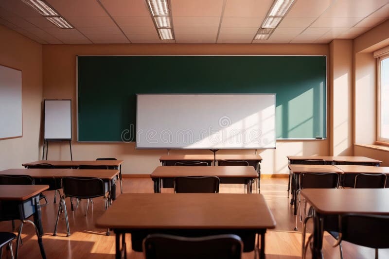 Empty Modern Classroom with Blank Whiteboard, Bright Sunny Education ...