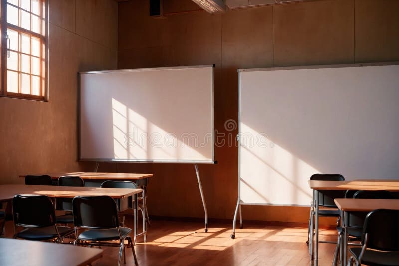 Empty Modern Classroom with Blank Whiteboard, Bright Sunny Education ...