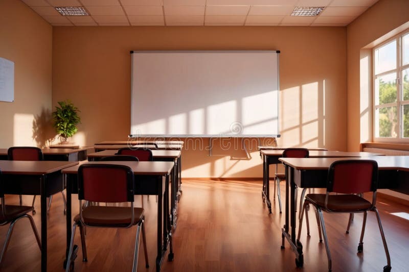Empty Modern Classroom with Blank Whiteboard, Bright Sunny Education ...