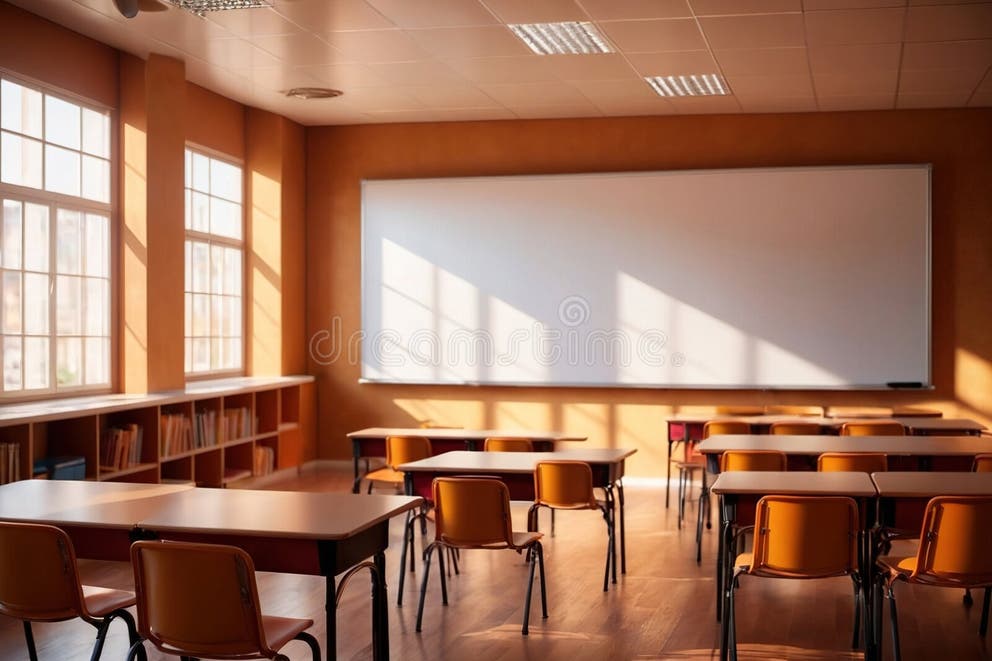 Empty Modern Classroom with Blank Whiteboard, Bright Sunny Education ...