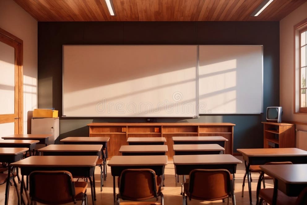 Empty Modern Classroom with Blank Whiteboard, Bright Sunny Education ...