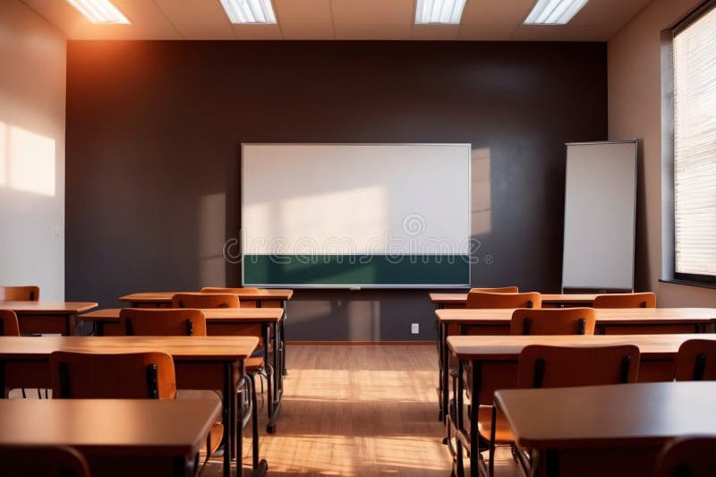 Empty Modern Classroom with Blank Whiteboard, Bright Sunny Education ...