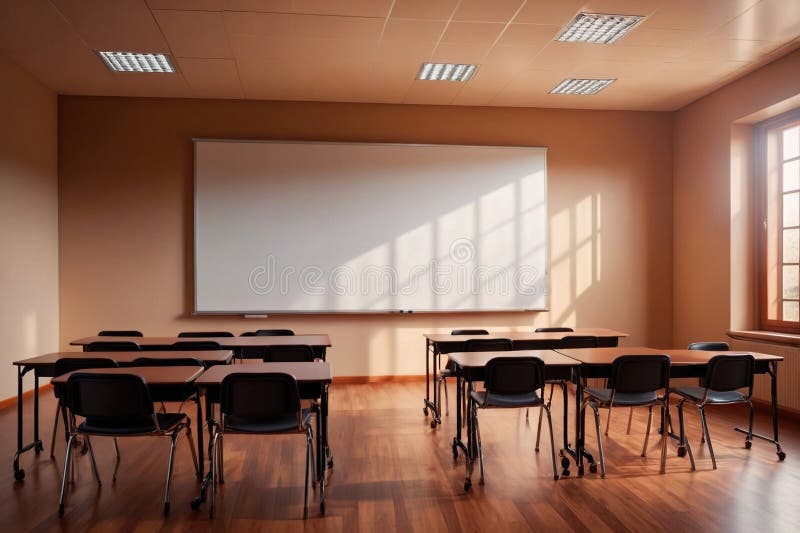 Empty Modern Classroom with Blank Whiteboard, Bright Sunny Education ...