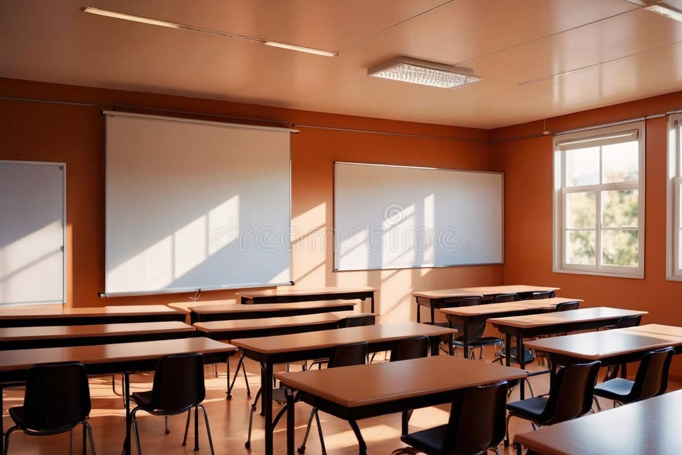 Empty Modern Classroom with Blank Whiteboard, Bright Sunny Education ...