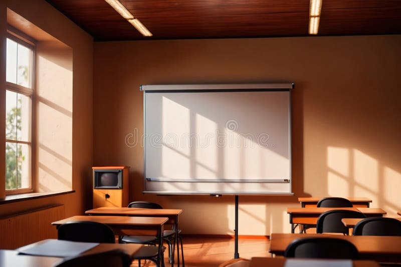 Empty Modern Classroom with Blank Whiteboard, Bright Sunny Education ...