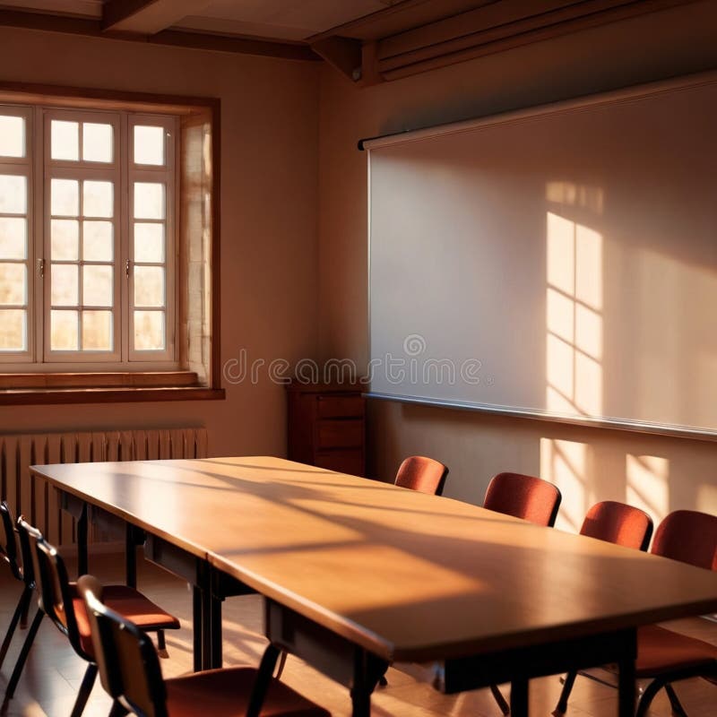 Empty Modern Classroom with Blank Whiteboard, Bright Sunny Education ...