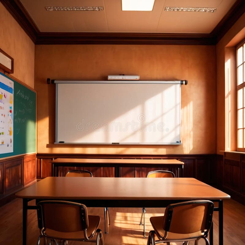 Empty Modern Classroom with Blank Whiteboard, Bright Sunny Education ...