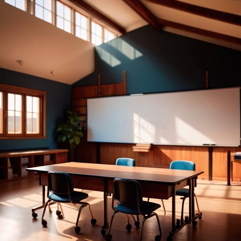Empty Modern Classroom with Blank Whiteboard, Bright Sunny Education ...