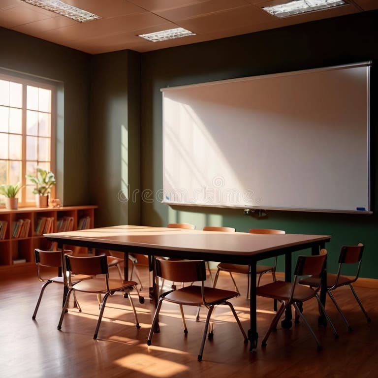 Empty Modern Classroom with Blank Whiteboard, Bright Sunny Education ...