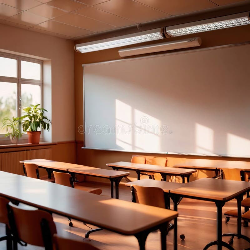 Empty Modern Classroom with Blank Whiteboard, Bright Sunny Education ...