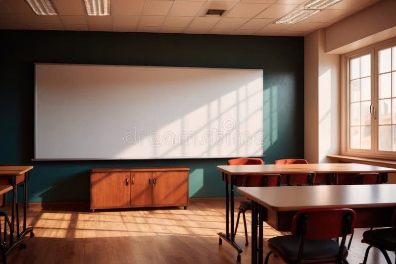 Empty Modern Classroom with Blank Whiteboard, Bright Sunny Education ...
