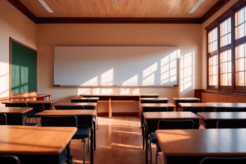 Empty Modern Classroom with Blank Whiteboard, Bright Sunny Education ...