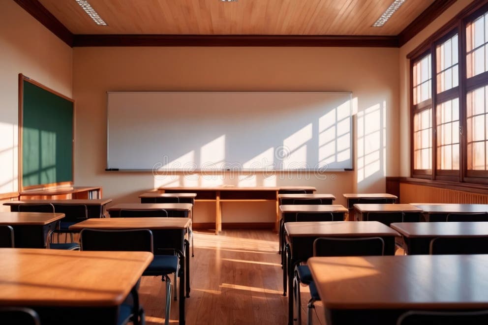 Empty Modern Classroom with Blank Whiteboard, Bright Sunny Education ...