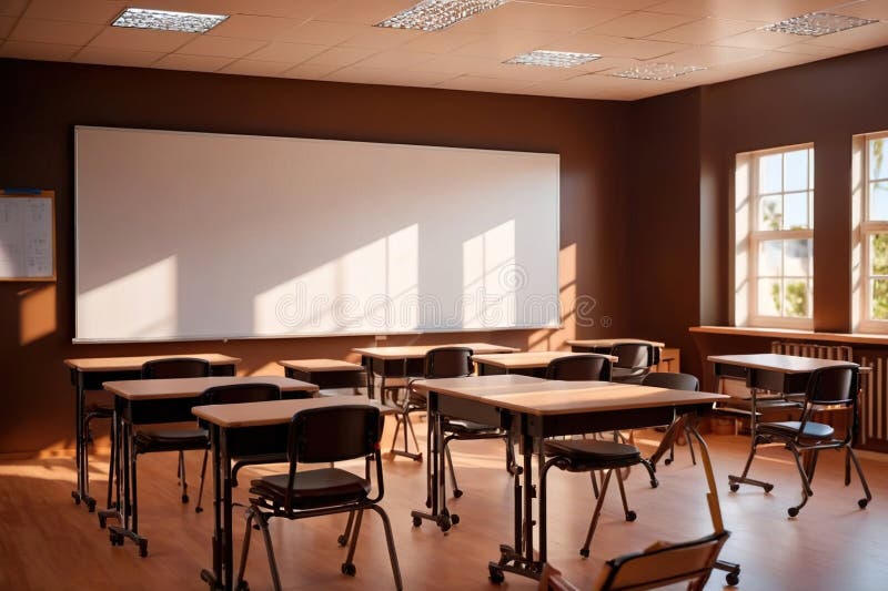 Empty Modern Classroom with Blank Whiteboard, Bright Sunny Education ...