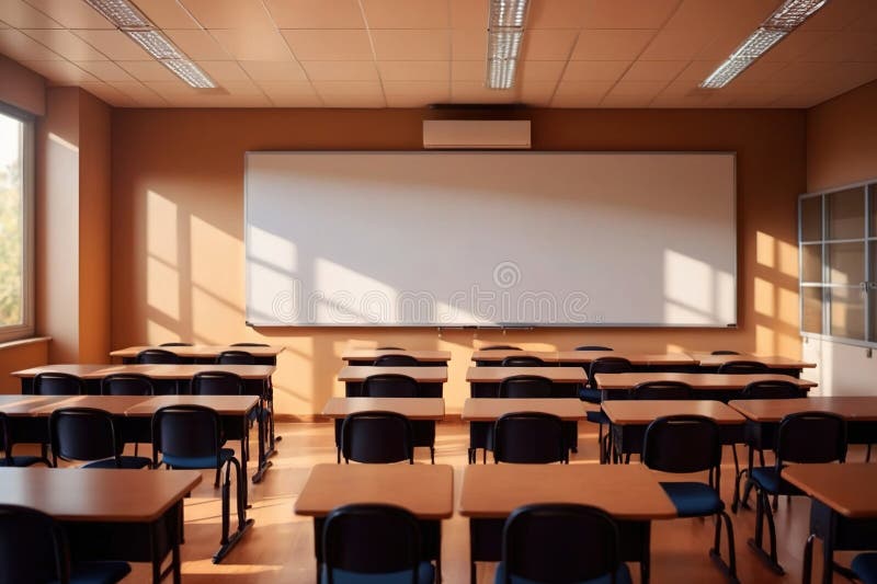 Empty Modern Classroom with Blank Whiteboard, Bright Sunny Education ...